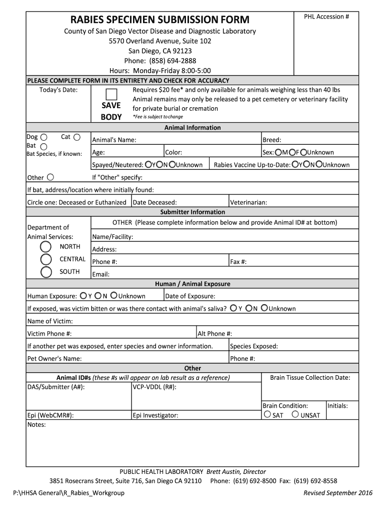 CA Rabies Specimen Submission Form - Fill Online, Printable, Fillable ...