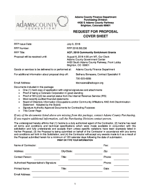 Fillable Online REQUEST FOR PROPOSAL COVER SHEET - Adams County ...