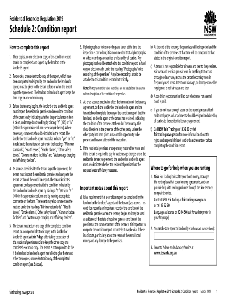 2019-2025 Form AU NSW Schedule 2: Condition Report Fill Online ...