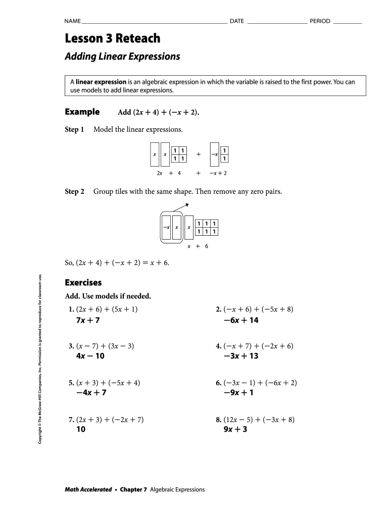 Fillable Online Adding Linear Expressions Fax Email Print - pdfFiller