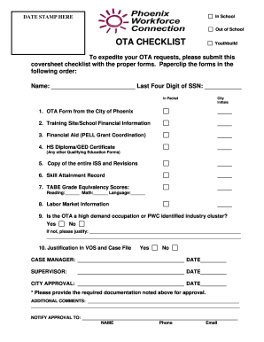 Fillable Online 21 OTA Checklist (Youth) Fax Email Print - pdfFiller