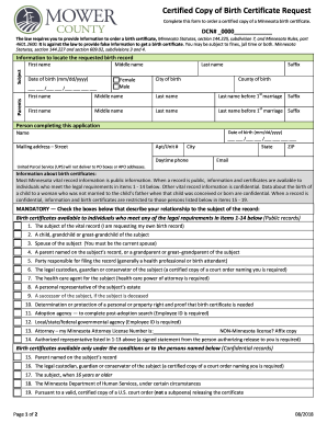 Fillable Online Application for Certified Copy of Birth Certificate ...