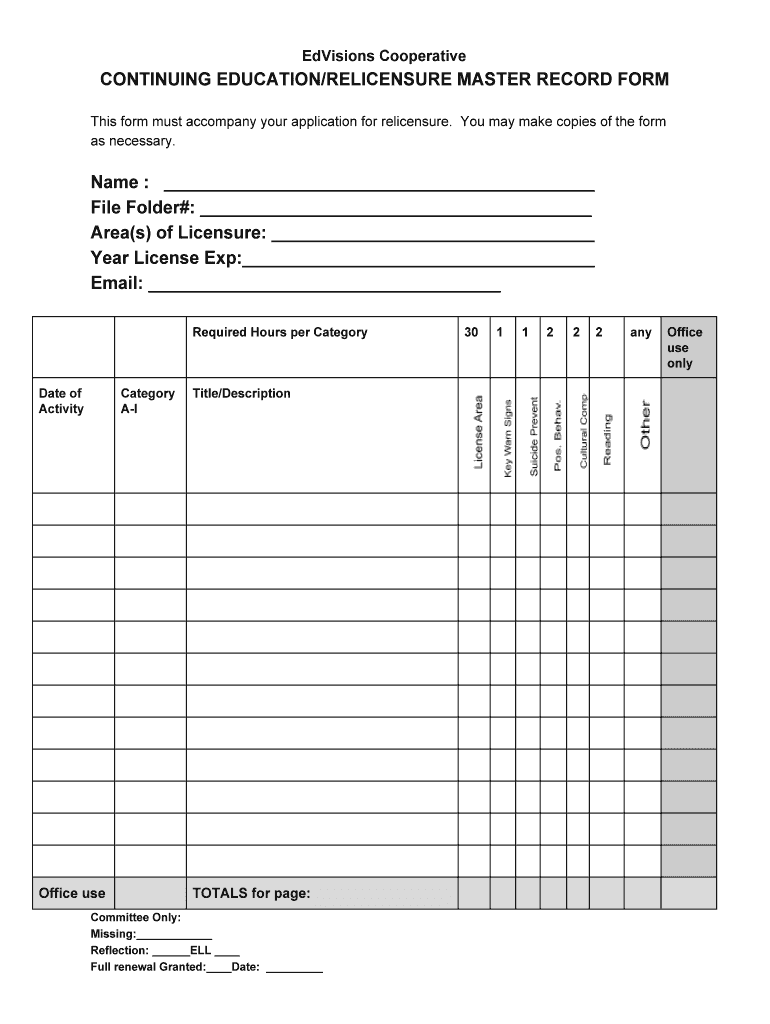 Fillable Online Master Record Form - EdVisions Cooperative Fax Email ...