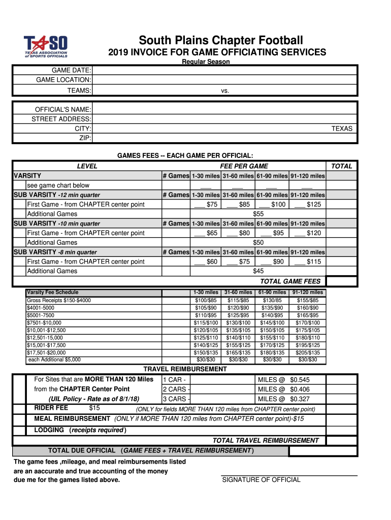 Fillable Online football division invoice for game officiating services ...