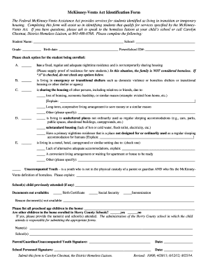 Fillable Online McKinney-Vento Act Identification Form Fax Email Print ...