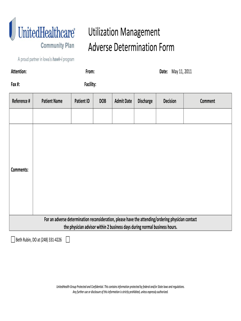 Fillable Online UM Adverse Determination Form hawk-i.doc Fax Email ...