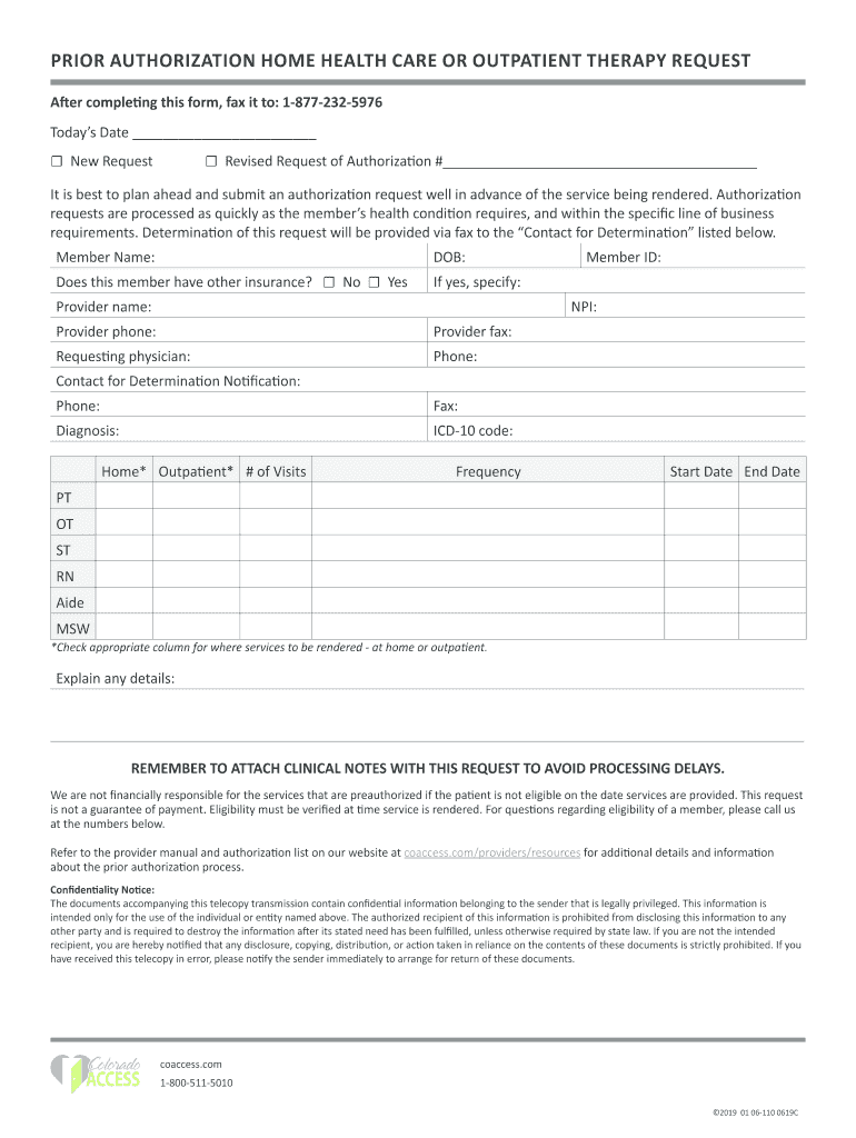 Fillable Online Universal Health Plan/Home Health Authorization Form ...