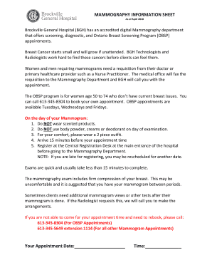 Fillable Online MAMMOGRAPHY INFORMATION SHEET - Brockville General ...