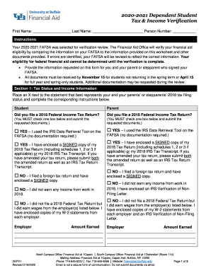 Fillable Online Dependent Student Tax and Income Verification Form ...
