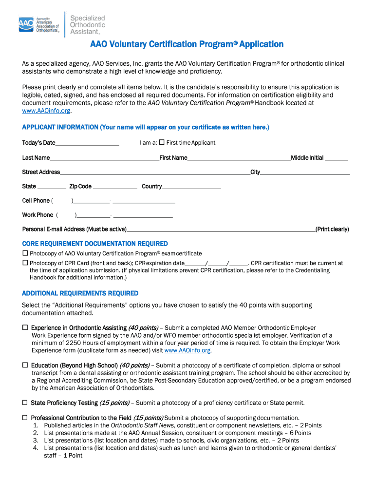 Fillable Online AAO Voluntary Certification Program Handbook - PDF Free ...