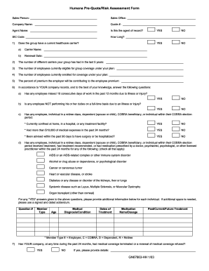 Fillable Online Humana Pre-Quote/Risk Assessment Form Fax Email Print ...