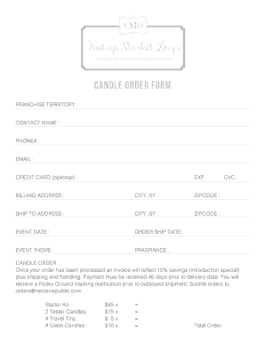 Fillable Online VMD Candle Order Form Fax Email Print - pdfFiller