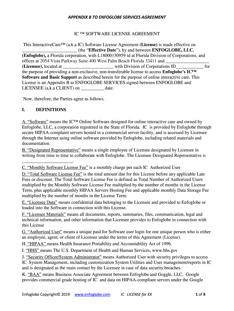 Fillable Online Appendix D SOFTWARE LICENSE AND SERVICES AGREEMENT Fax ...