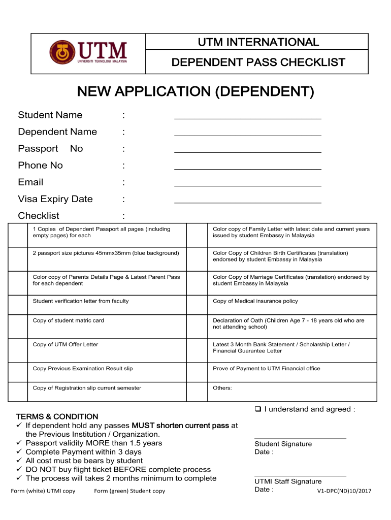 Fillable Online DEPENDENT PASS CHECKLIST Fax Email Print - pdfFiller