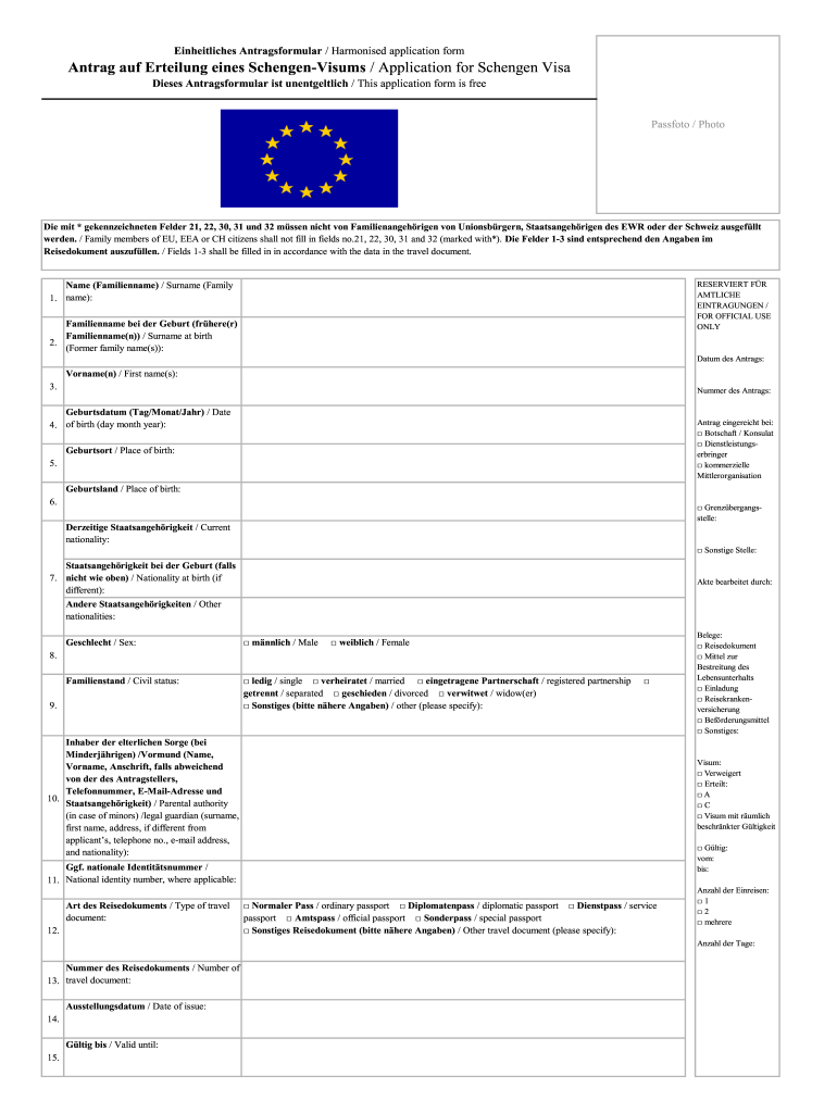 Einheitliches Antragsformular Harmonised Application Form - Fill Online ...