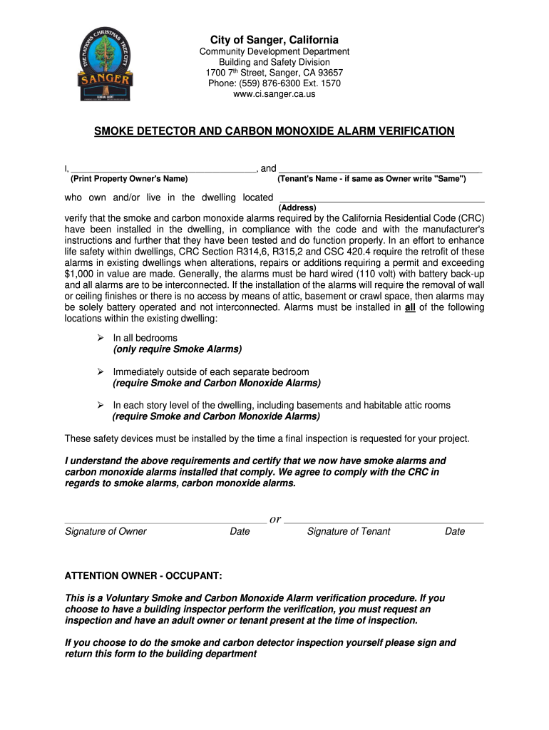 Fillable Online Smoke Detector and Carbon Monoxide Verification - City ...