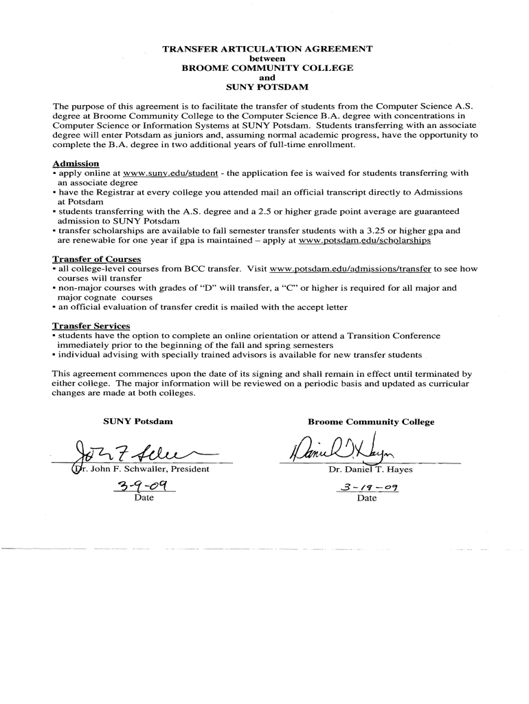 Fillable Online SUNY Potsdam Computer Science Transfer Agreement Fax ...