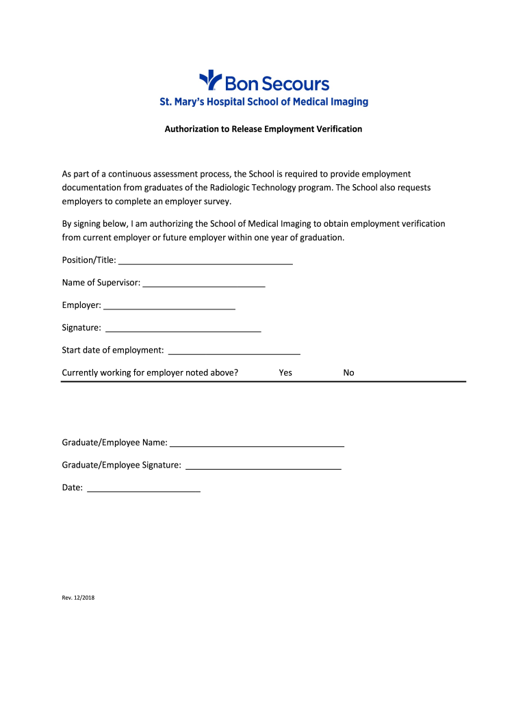 Fillable Online Authorization to Release Employment Verification Fax ...