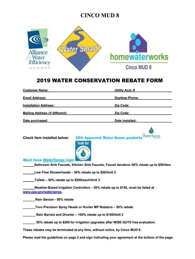Fillable Online Fillable Online CINCO MUD 8 2017 WATER CONSERVATION REBATE ... Fax Email Print ...