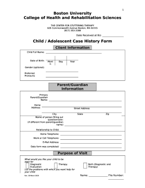 Child Case History - Boston University Doc Template | pdfFiller
