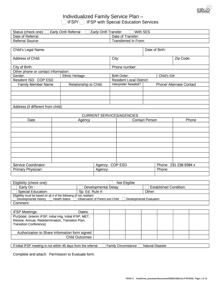 Individualized Family Service PlanIFSP/Individualized Educational ...