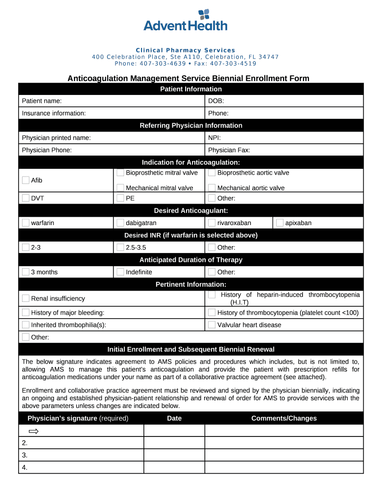 Anticoagulation Management Service Biennial Enrollment Doc Template ...