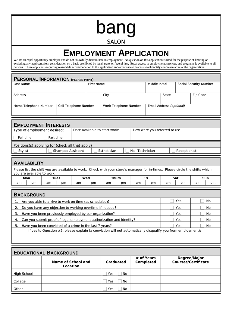 Salon Application - Fill Online, Printable, , Blank ... Doc Template ...