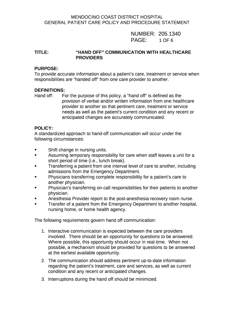 Implementing Handoff CommunicationRequest PDF Doc Template | pdfFiller