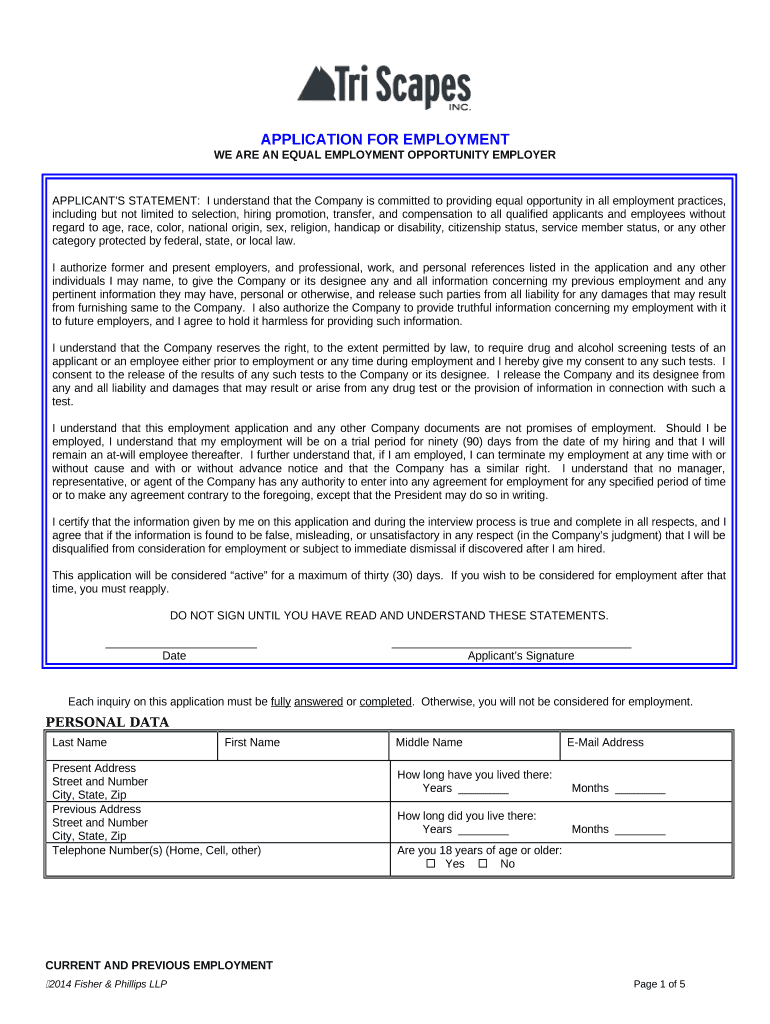 Employment Application - Tri Scapes, Inc. Doc Template | pdfFiller