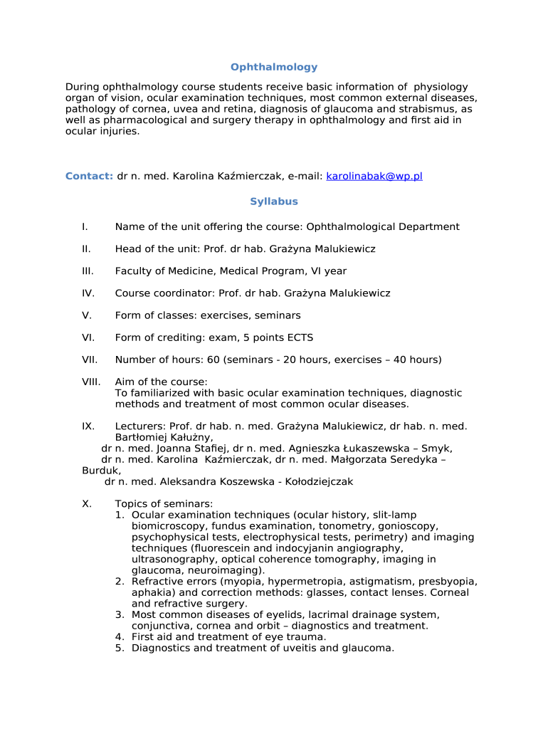 Ophthalmology During ophthalmology course students ... Doc Template ...