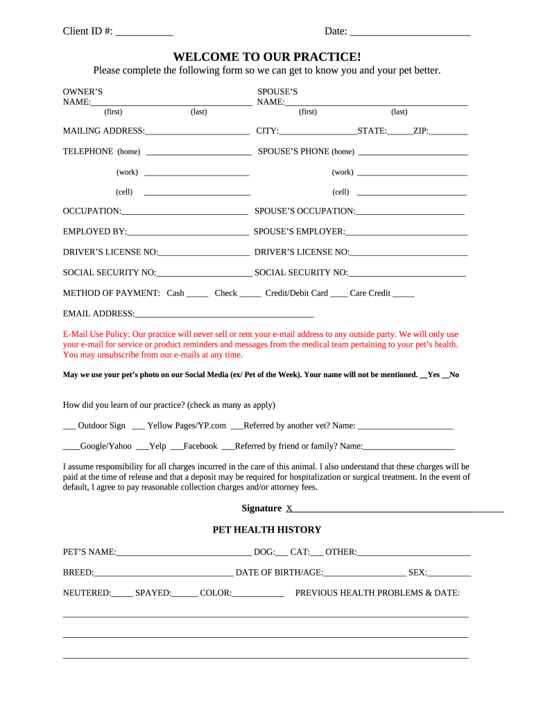 Client ID - WESTSIDE VETERINARY SERVICE, LLP Doc Template | pdfFiller