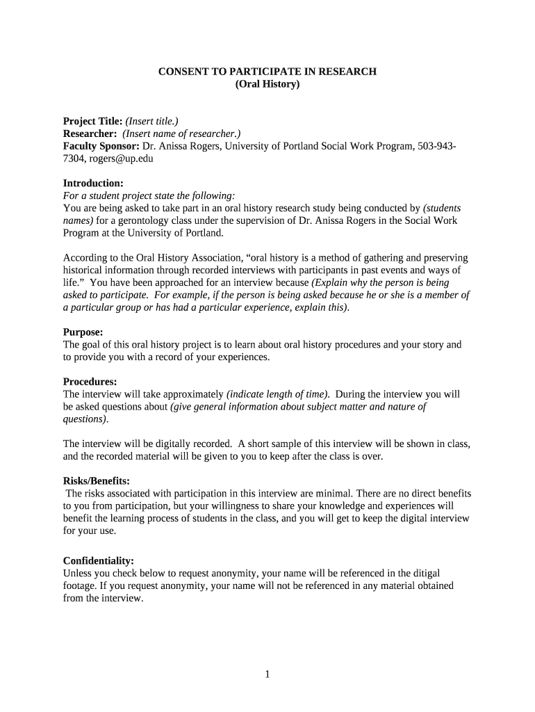 Sample Ined Consent - University of Portland Doc Template | pdfFiller