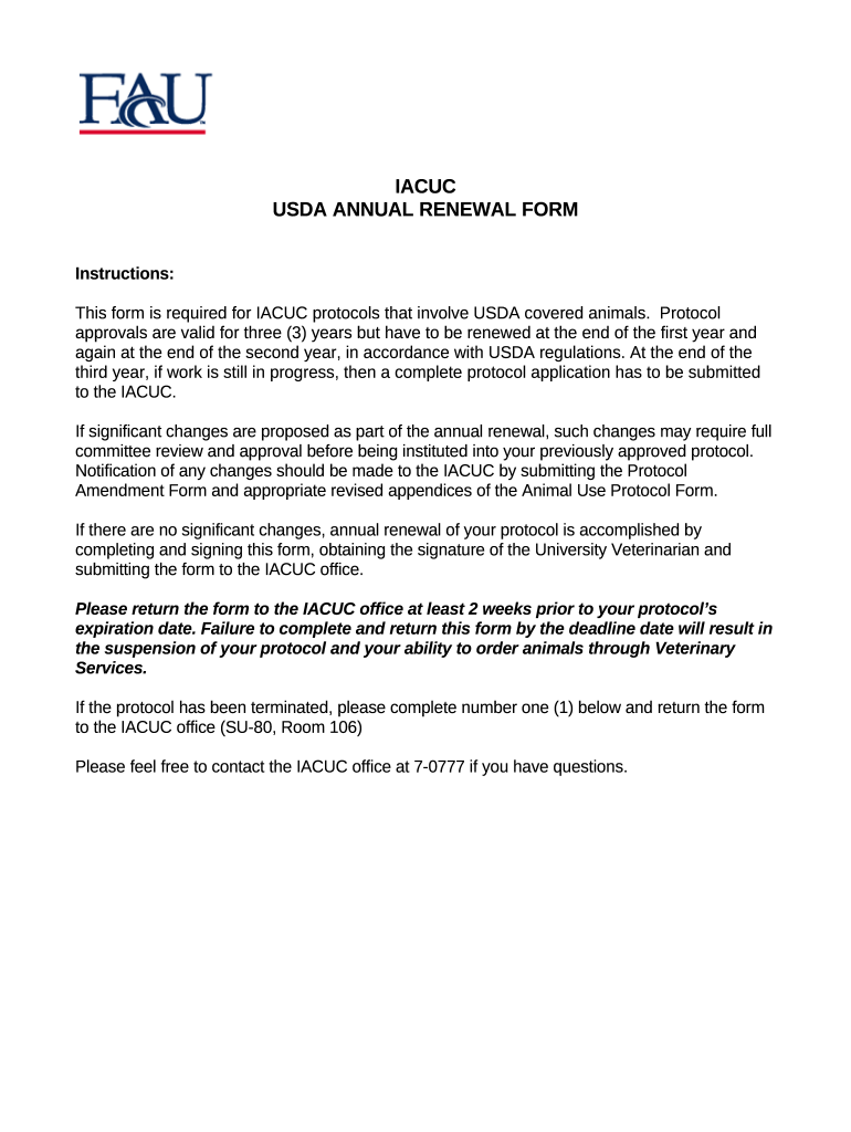 iacuc usda annual renewal Doc Template | pdfFiller