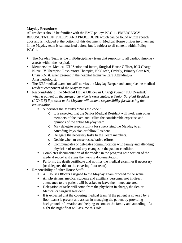 Mayday Procedures - Berkshire Health Systems Doc Template | pdfFiller
