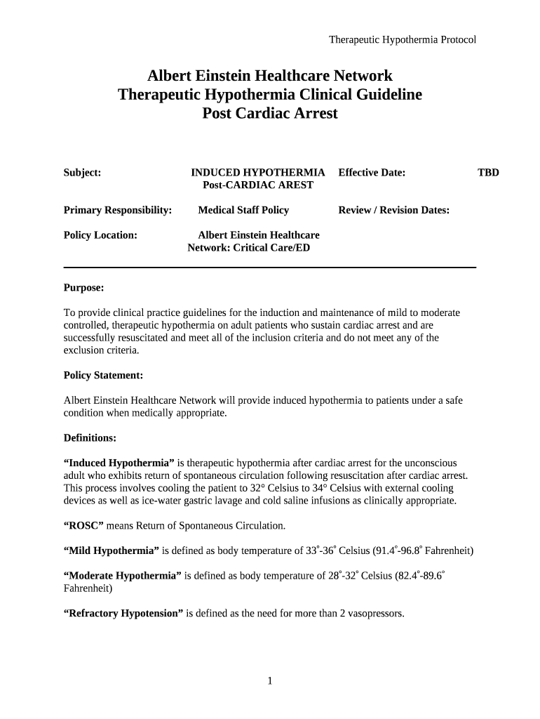 Therapeutic Hypothermia Clinical Guideline Doc Template | pdfFiller