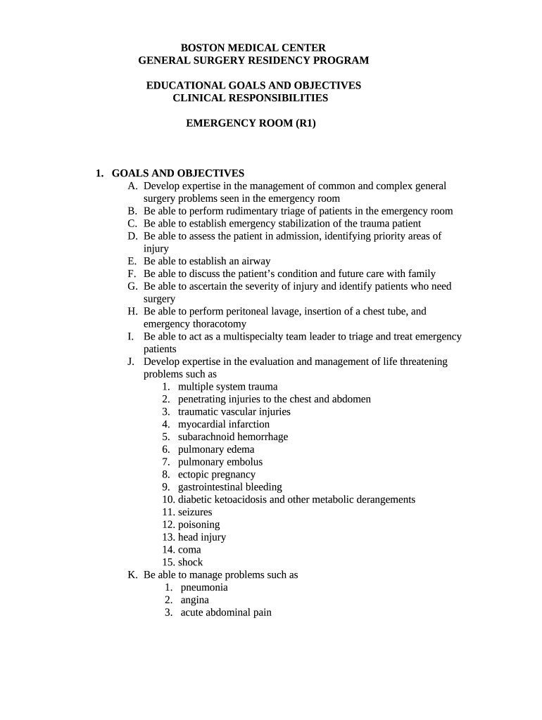 EMERGENCY DEPARTMENT GOALS, OBJECTIVES AND ... Doc Template | pdfFiller