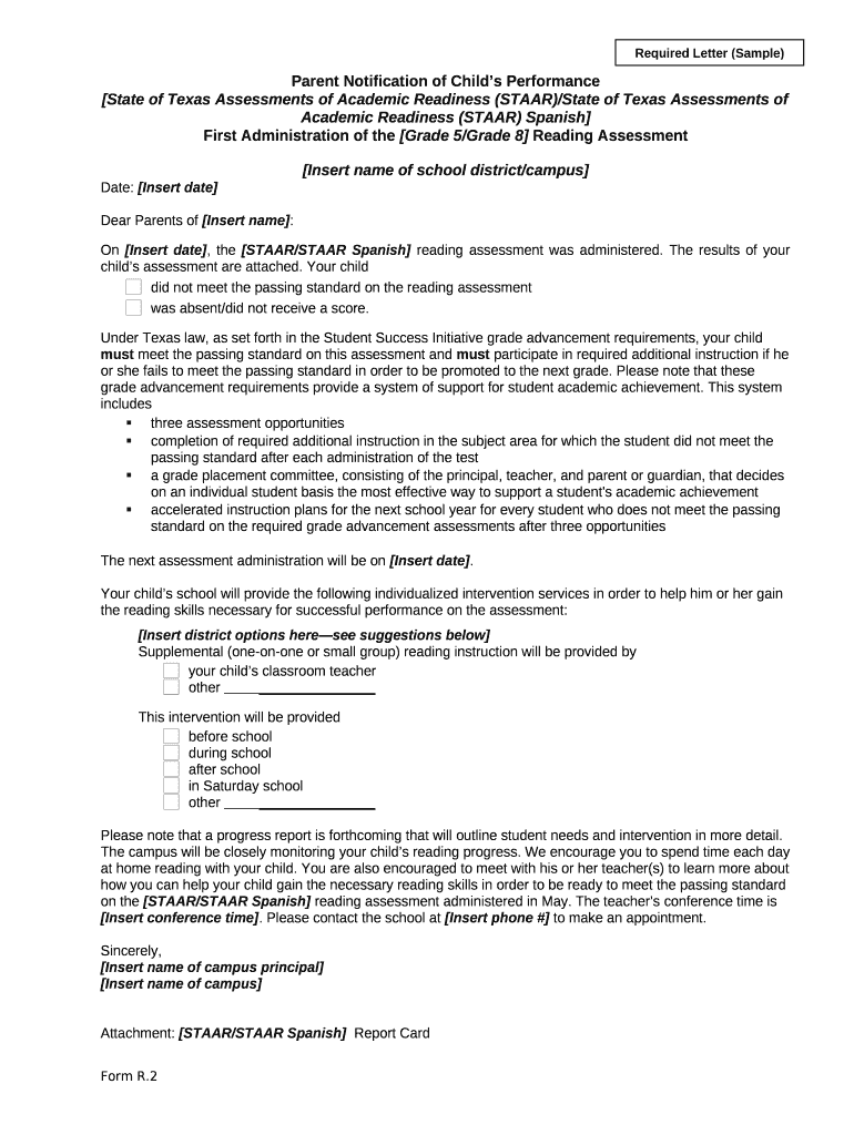 SAMPLE English Parent Notification Letter Federal Report Card Doc ...