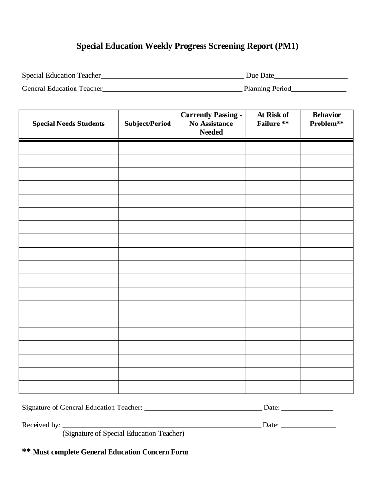 High School/Middle School Weekly Progress Report Doc Template | pdfFiller