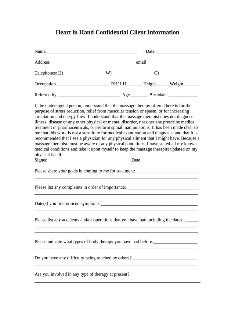 Body Therapy Intake Doc Template | pdfFiller