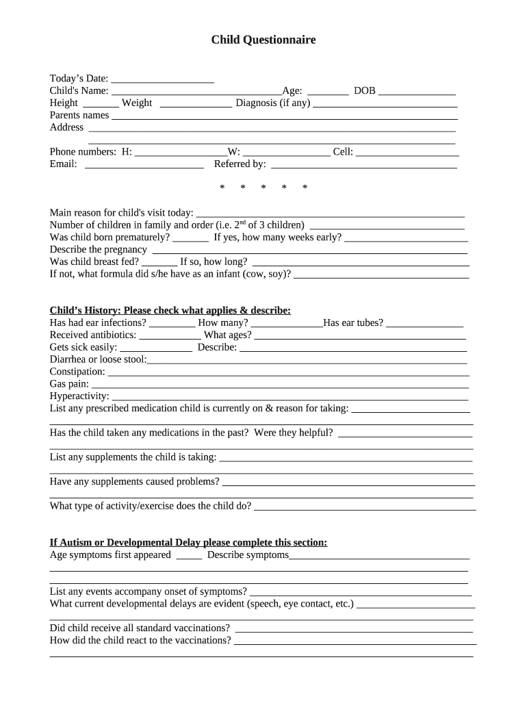 Child Intake - Naturally Healthy Doc Template | pdfFiller