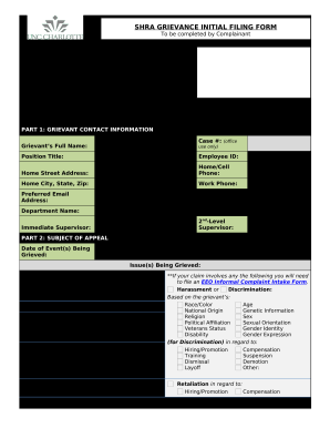 INITIAL SHRA GRIEVANCE FILING Doc Template | pdfFiller