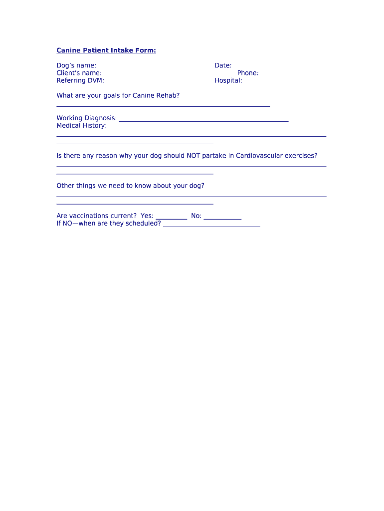 Canine Patient Intake Doc Template | pdfFiller