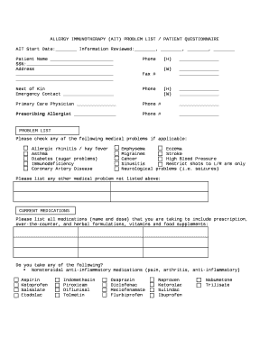 Allergen Immunotherapy Administration/Order Doc Template | pdfFiller