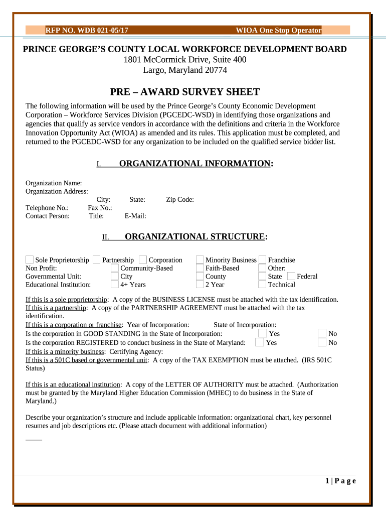 PREAWARD SURVEY SHEET Doc Template | pdfFiller