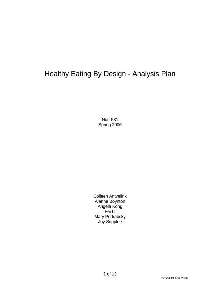Healthy Eating By Design - Analysis Plan Doc Template | pdfFiller