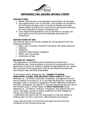 INFRARED (IR) SAUNA INTAKE Doc Template | pdfFiller