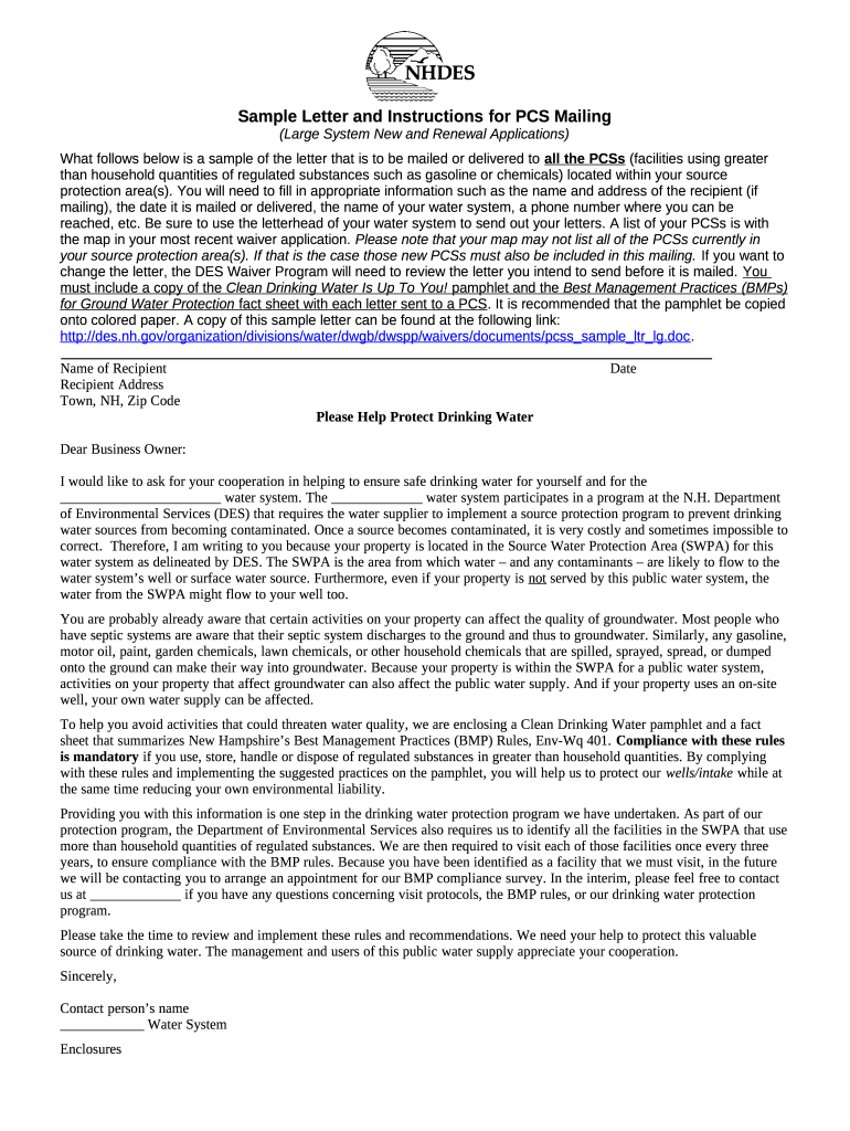 Large Systems Sample Letter for PCSs - NH Department of ... Doc ...