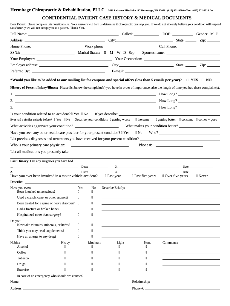 CONFIDENTIAL PATIENT CASE HISTORY Dear Patient ... Doc Template | pdfFiller