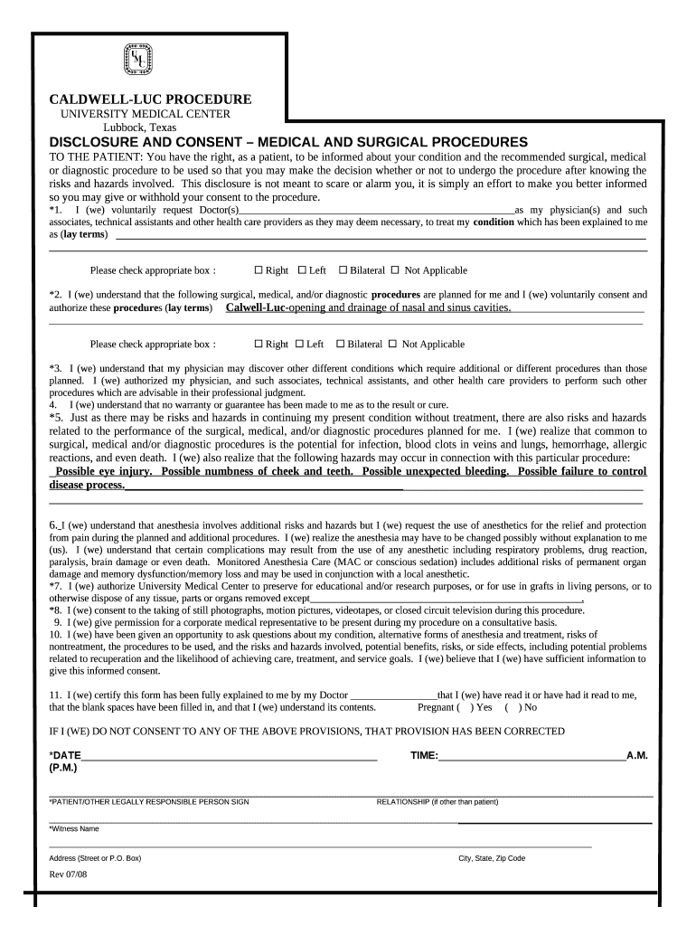 Disclosure and Consent - Medical and Surgical Procedures ... Doc Template | pdfFiller