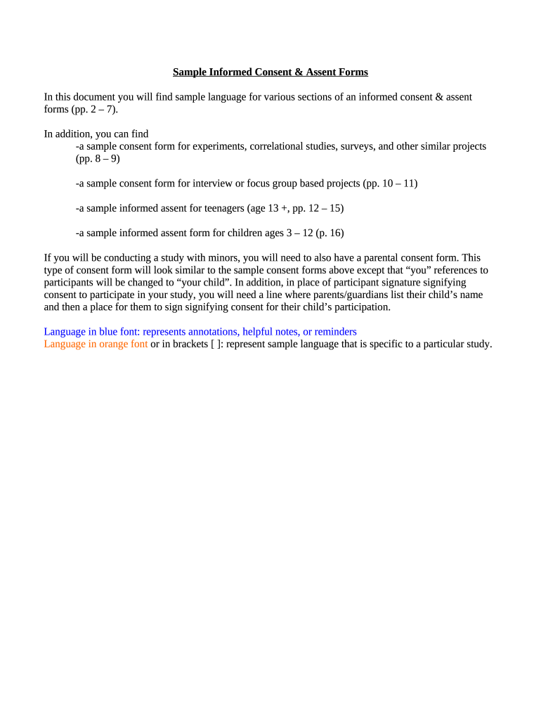 Sample Assent Human Subjects Research Office - RIT Doc Template | pdfFiller